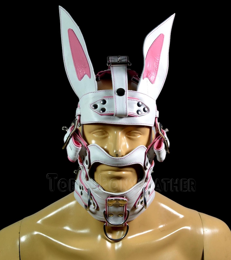 Leather Bunny Hood White Purple Handmade Adjustable Mask Hardware ...