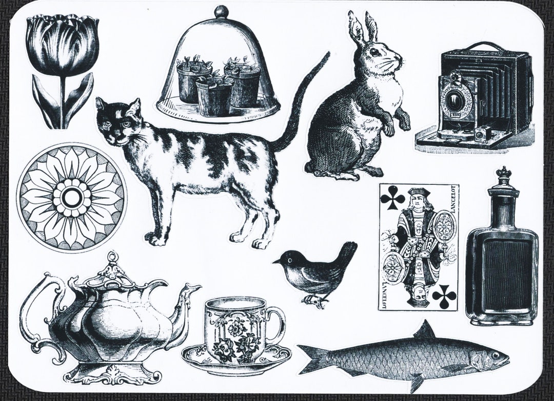 63 Vintage Black and White Easy Peel Stickers, Paintable - Etsy