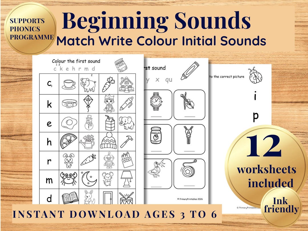 Beginning Sounds Phonics Worksheets | SATPIN Activities, Match, Write ...
