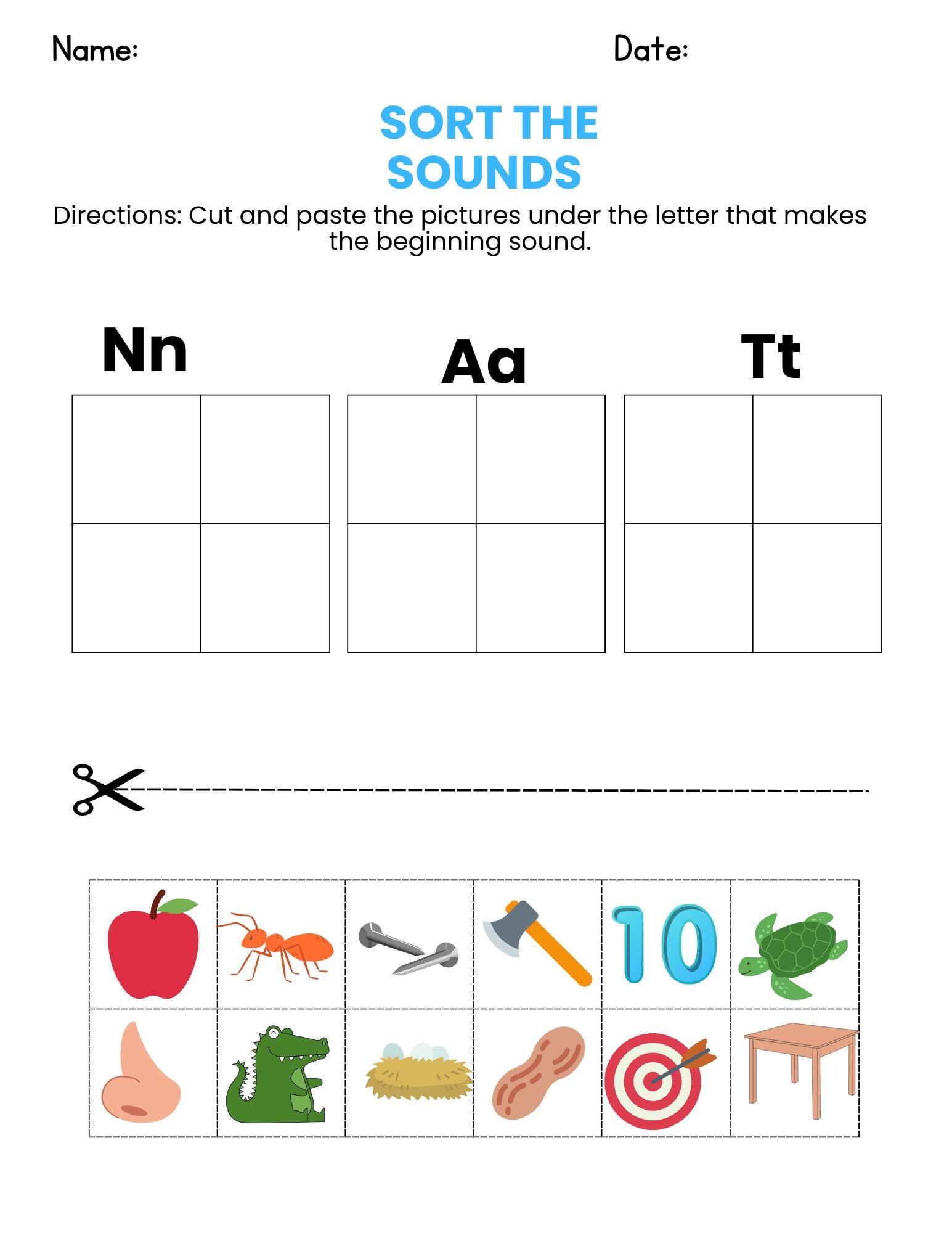 Beginning Sounds Sorting Worksheets | Phonics Cut and Paste Activities ...
