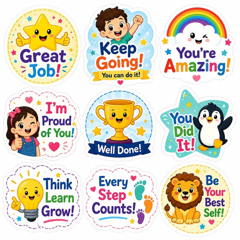 Motivational Stickers for Kids – Positive Affirmations, Reward Labels ...