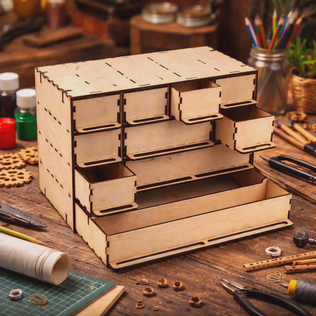 Laser Cut Organizer Box With Drawers SVG – Craft Storage Cabinet File ...