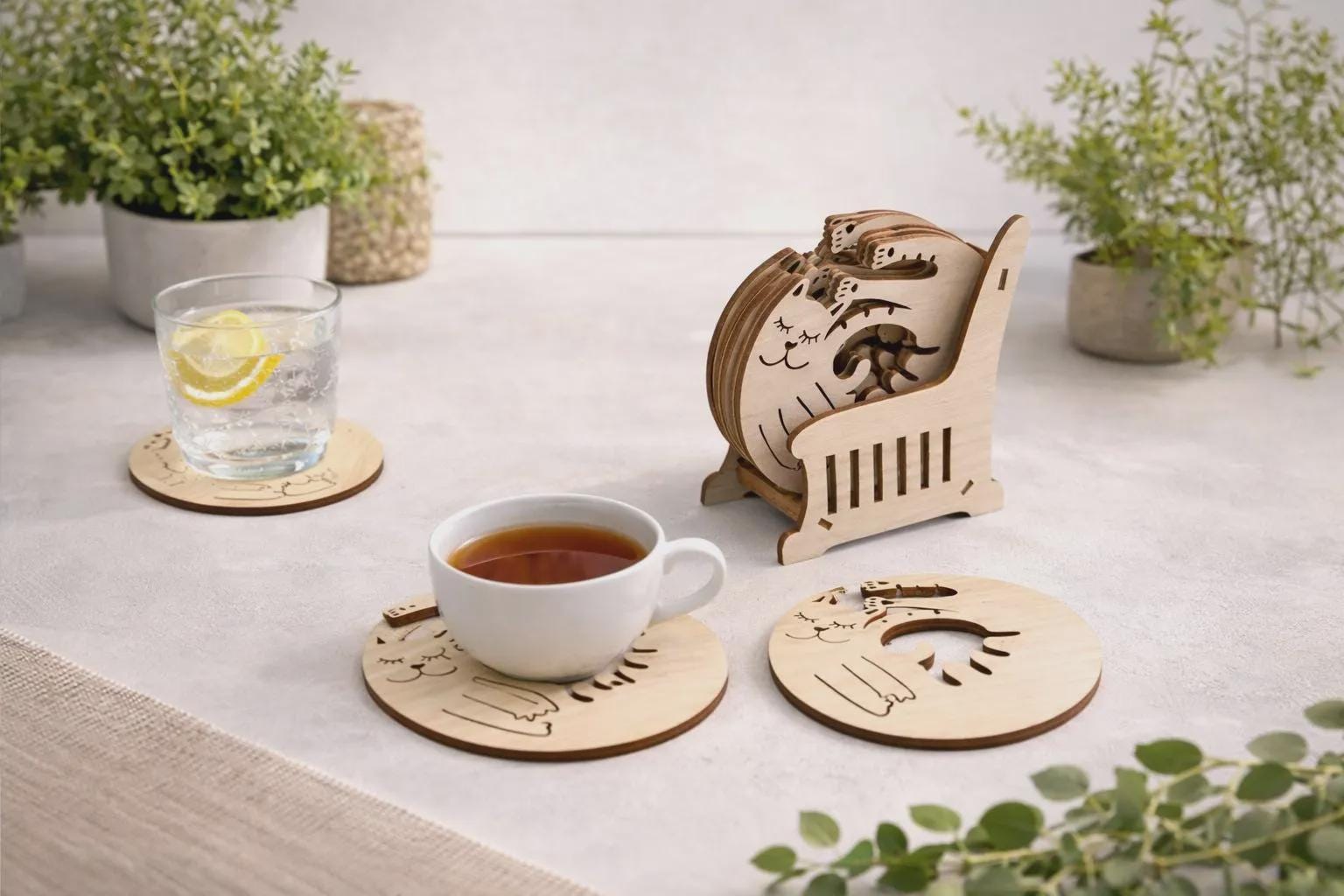 Cat Coasters SVG Laser Cut File | Armchair Box Wooden Coasters (digital ...