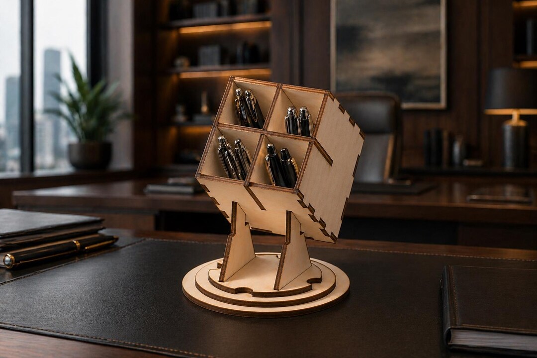 Pen Holder 3mm SVG | Laser Cut Desk Organizer | Wooden Pen Stand ...