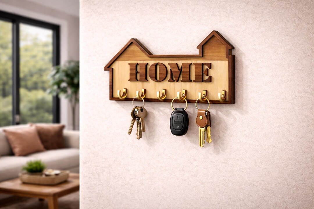 Wooden HOME Key Holder | Laser Cut Entryway Organizer (digital Download ...