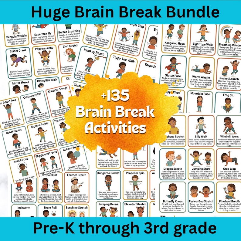 Printable Brain Breaks for Kids, Calm Down Corner Activities ...