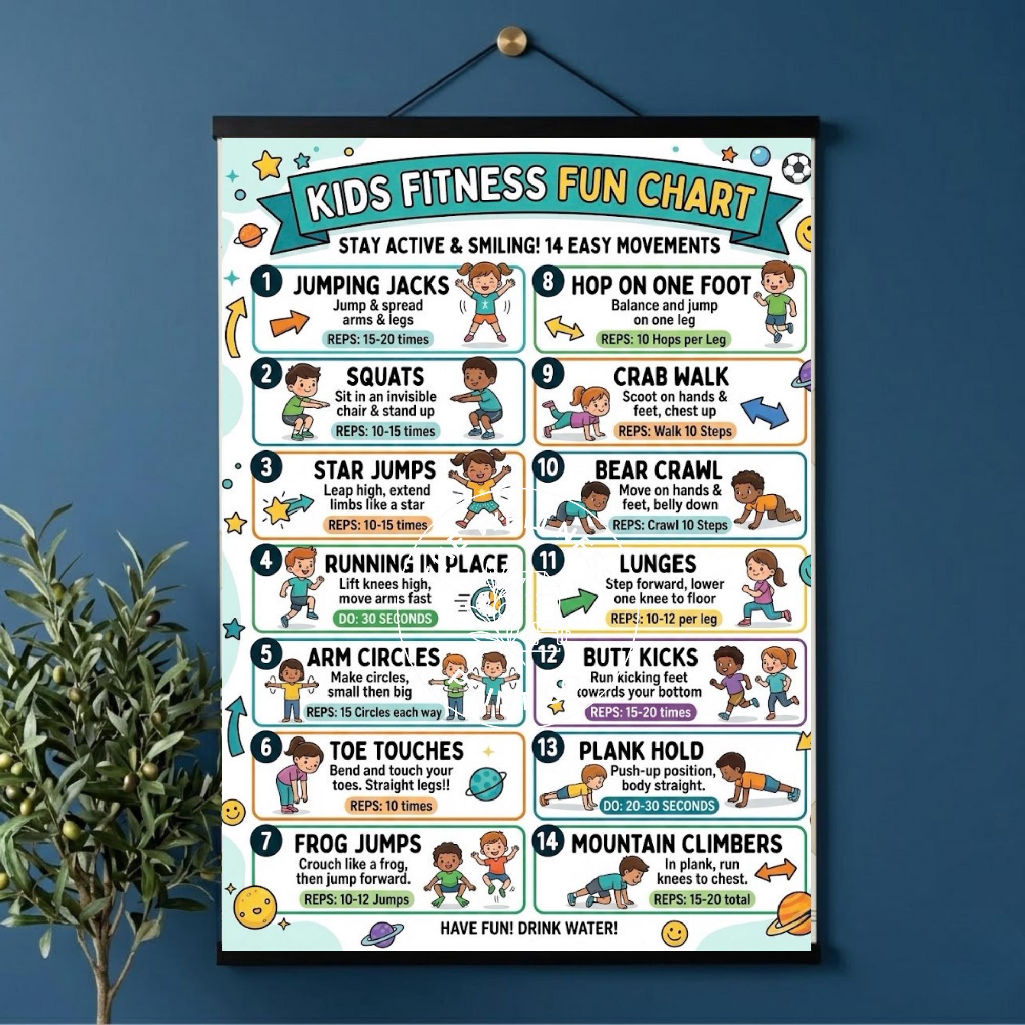 Kids Exercise Chart | Fun Workout Poster | Children's Physical ...