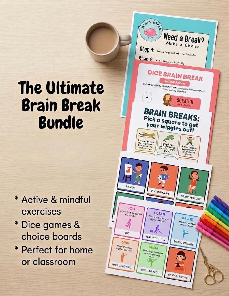 Printable Brain Breaks for Kids, Calm Down Corner Activities ...