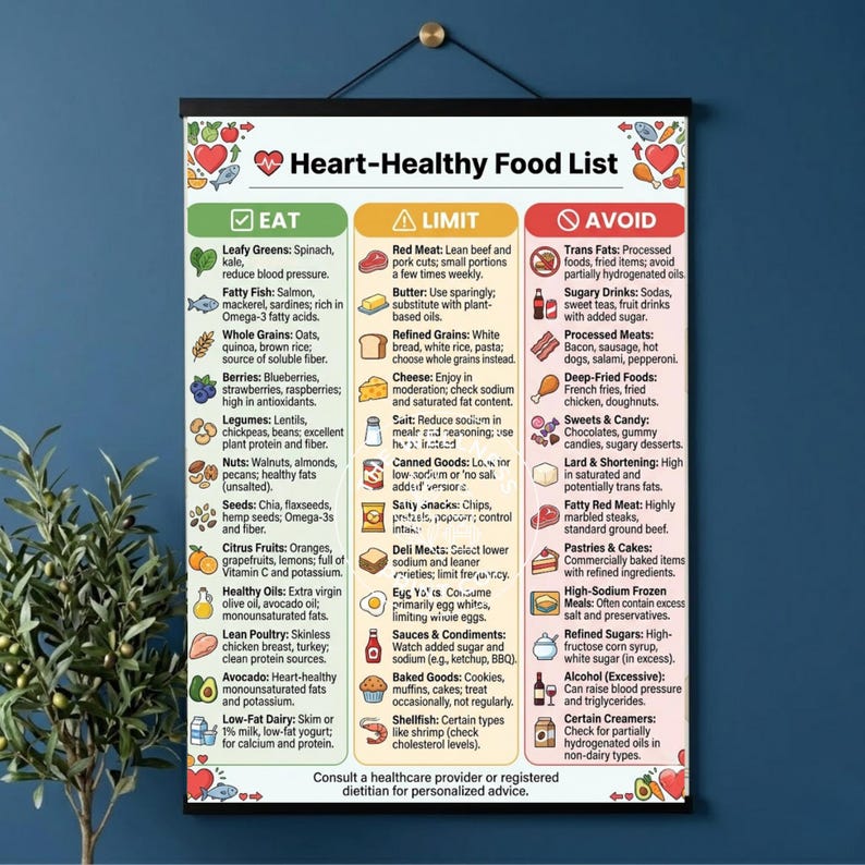 Heart Healthy Food List | Cardiac Diet Guide | Kitchen Printable ...