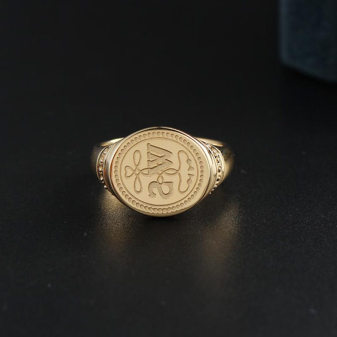 18K Gold Hand Engraved Signet Ring French Vintage Wax Seal Custom ...
