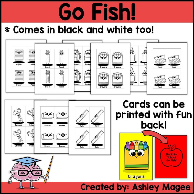 Back to School Go Fish Printable PDF Card Game Seasonal Fun Activity ...