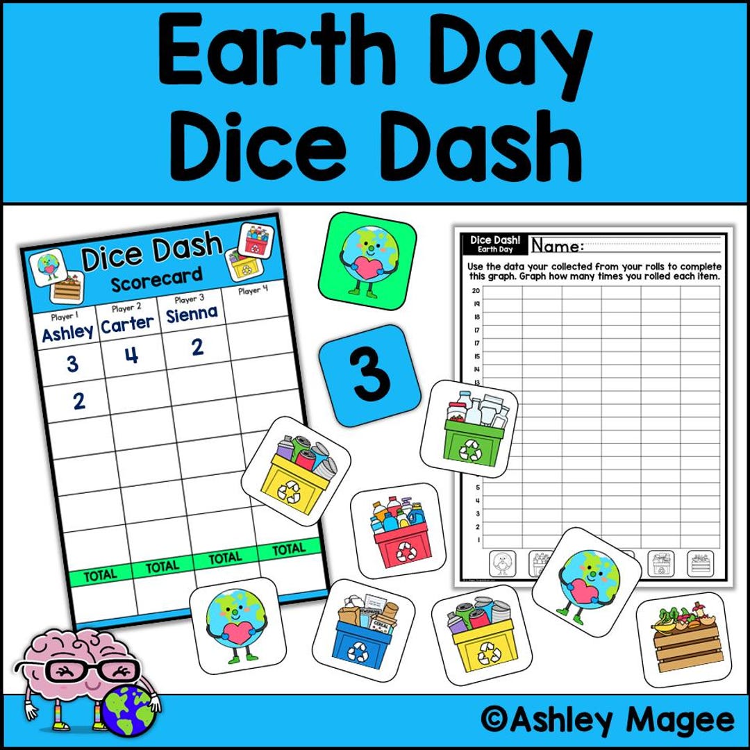 Earth Day Dice Dash Printable Game Activity With Graphing Math Center ...