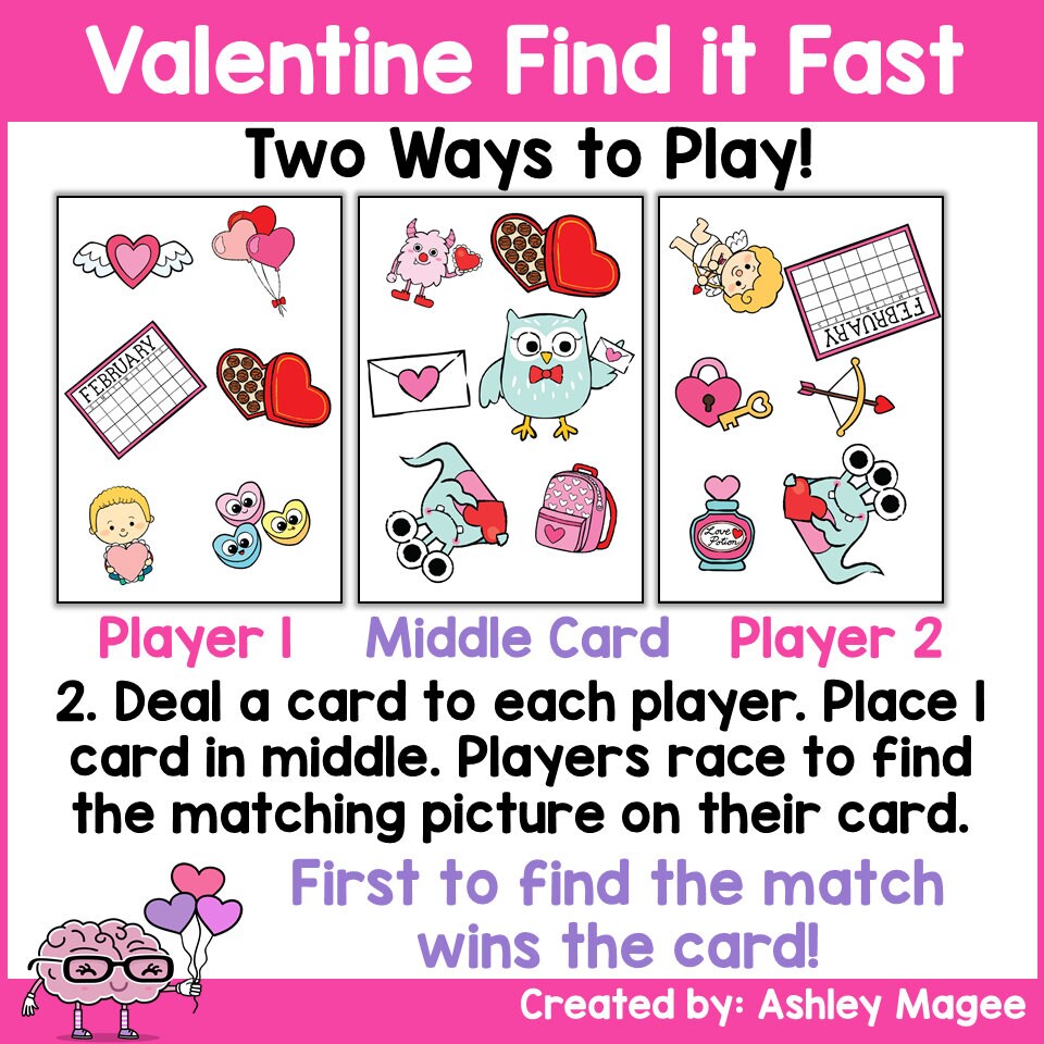 Valentine's Day Find It Fast Card Game Printable Holiday Morning Basket ...
