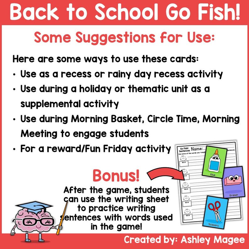 Back to School Go Fish Printable PDF Card Game Seasonal Fun Activity ...