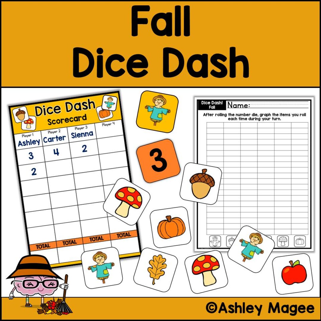 Fall Autumn Dice Dash Printable Game Activity With Graphing Math Center ...