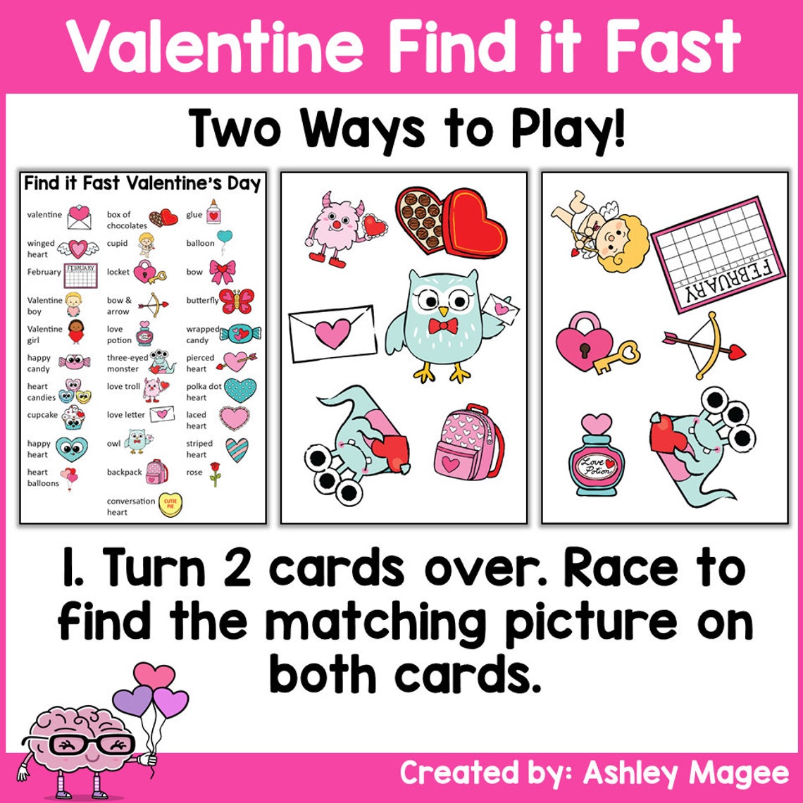 Valentine's Day Find It Fast Card Game Printable Holiday Morning Basket ...