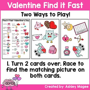 Valentine's Day Find It Fast Card Game Printable Holiday Morning Basket ...