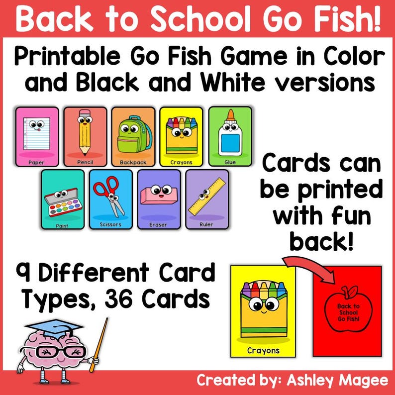 Back to School Go Fish Printable PDF Card Game Seasonal Fun Activity ...
