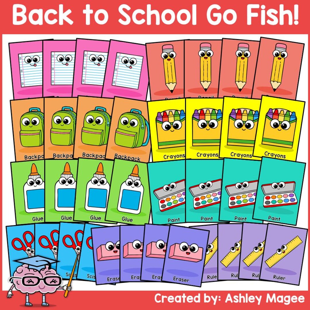 Back to School Go Fish Printable PDF Card Game Seasonal Fun Activity ...