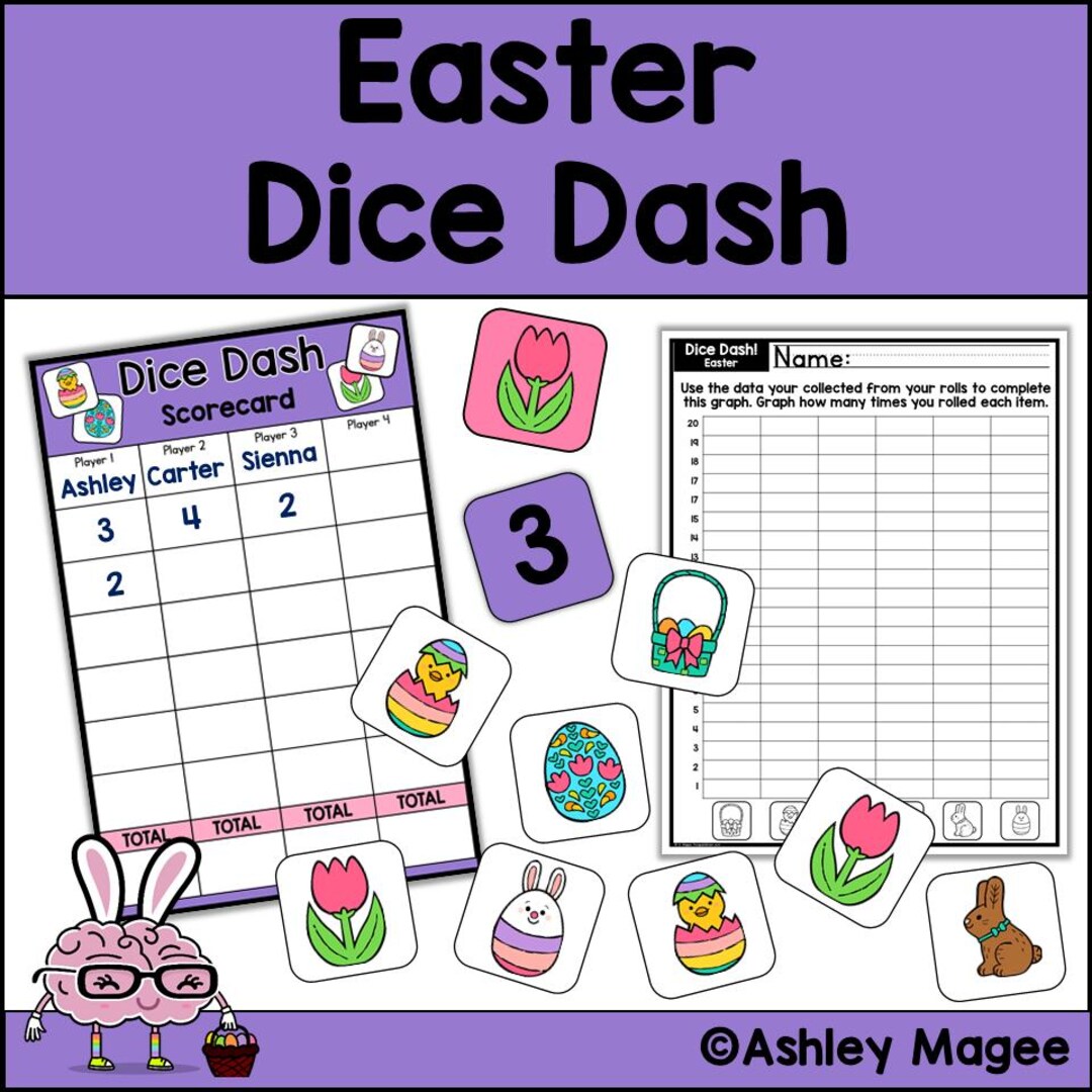 Easter Dice Dash Printable Game Activity With Graphing Math Center ...