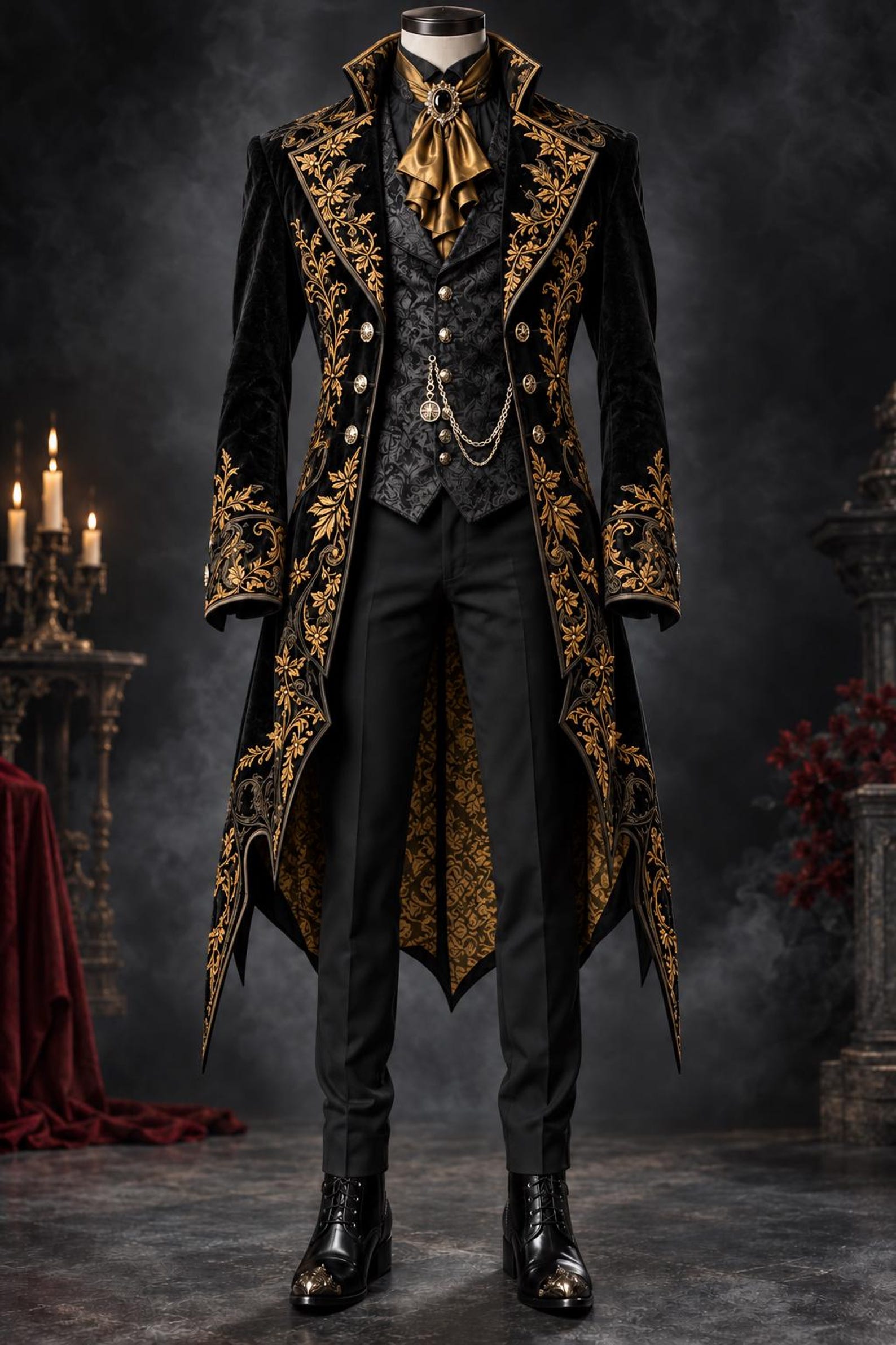 Men's Gothic Victorian Dracula Tailcoat Vampire Coat Halloween Costume ...