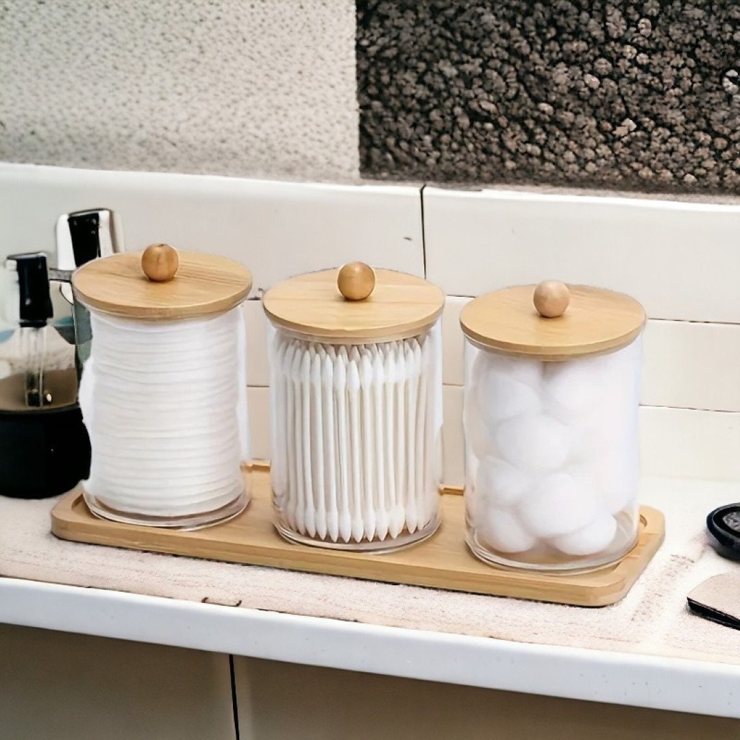 Clear Bathroom Container Dispenser for Storage, and 10 Oz Cotton Swab ...