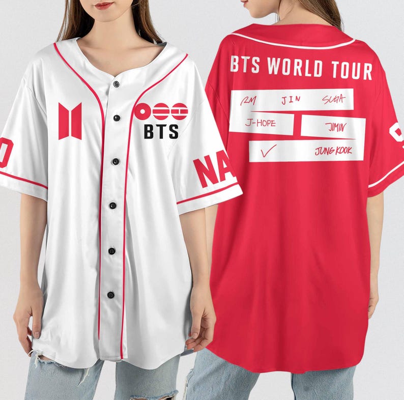 BTS World Tour 2026 Baseball Jersey | Arirang BTS Custom Members Button ...