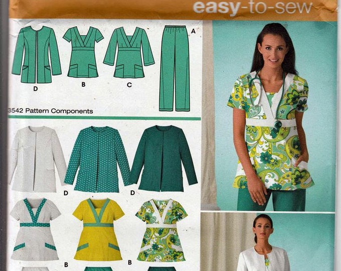 Scrub Top, Jacket, Pants Misses Size 10-18 / Original Simplicity Easy ...