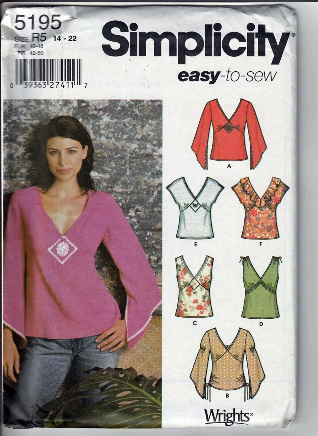 Top With Sleeve Variations Misses Size 6 to 12 Original Simplicity ...