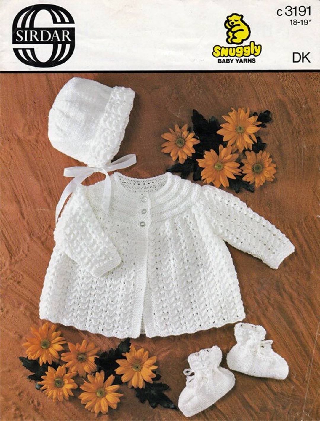 Baby Trio Matinee Coat, Bonnet, Booties for Ages 1819 to Knit Pattern ...
