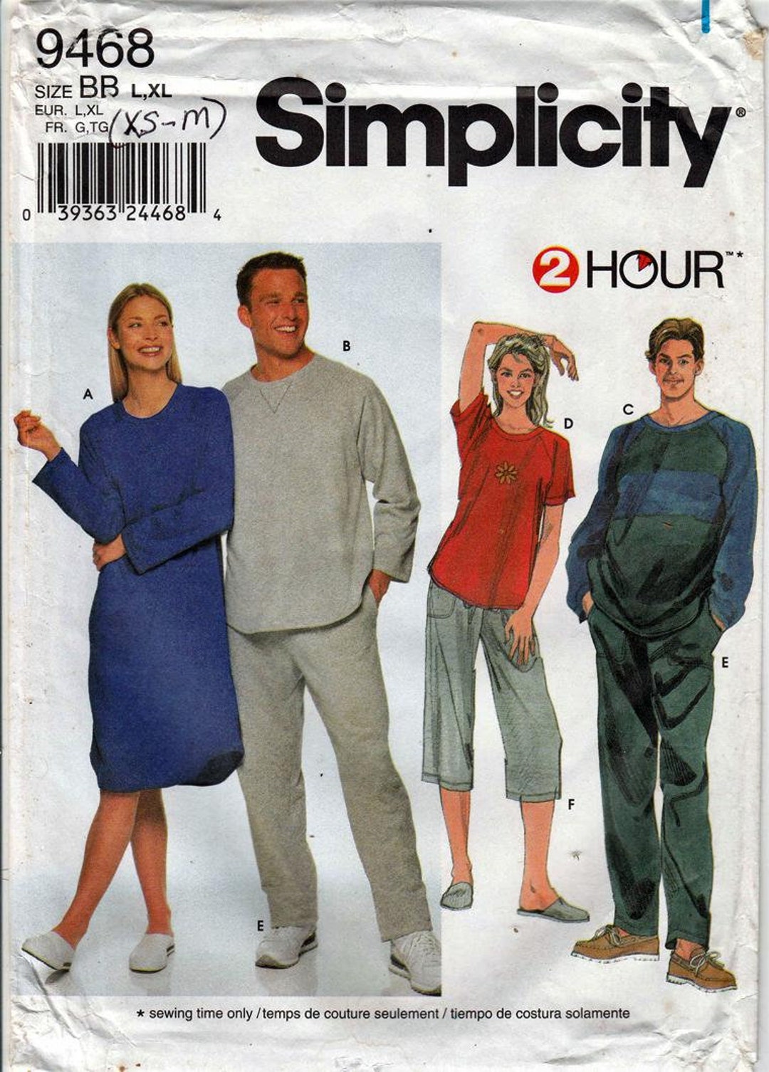 Misses, Men or Teens Knit Loungwear Sizes XS-XL / Original Simplicity ...