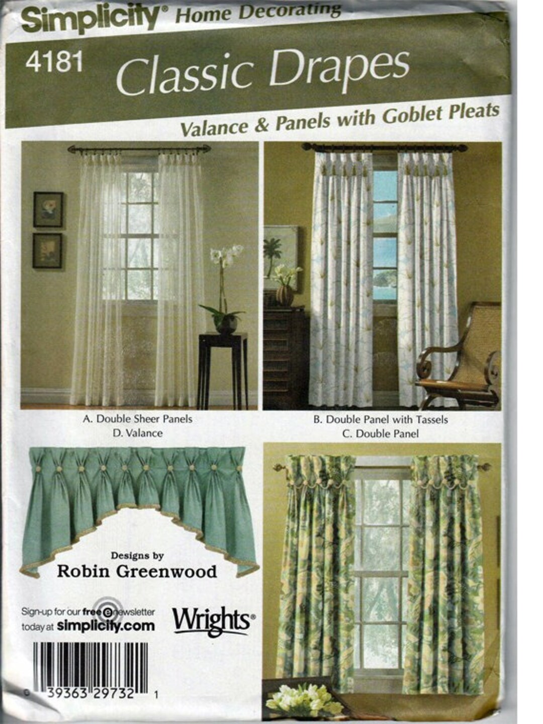 Classic Drapes Original Simplicity Home Decorating Uncut Sewing Pattern ...