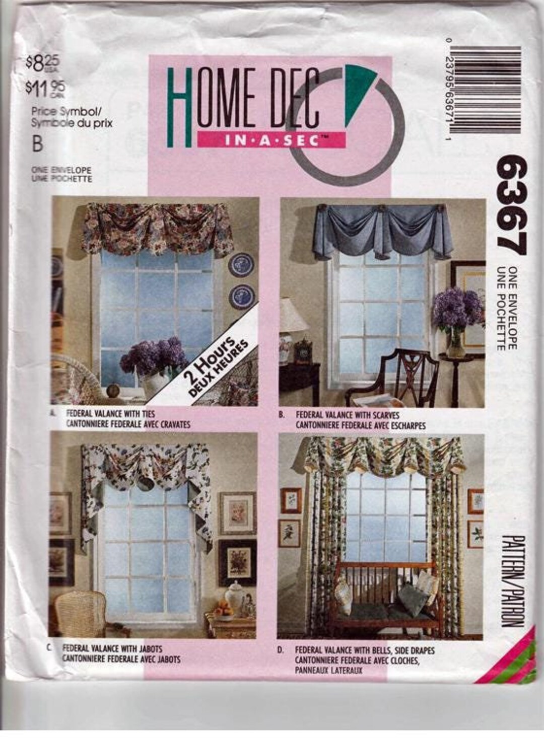 2 Hour Window Treatments / Original Mccall's Home Dec in A Sec Uncut ...