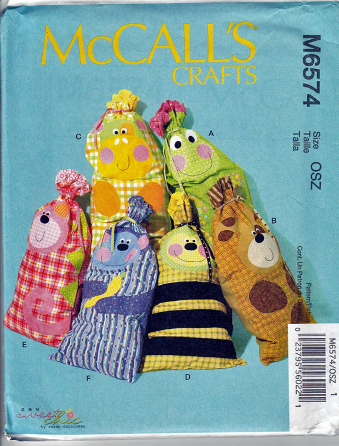 Fun Appliqued Animal Sacks for Children /original Mccall's Crafts Uncut ...