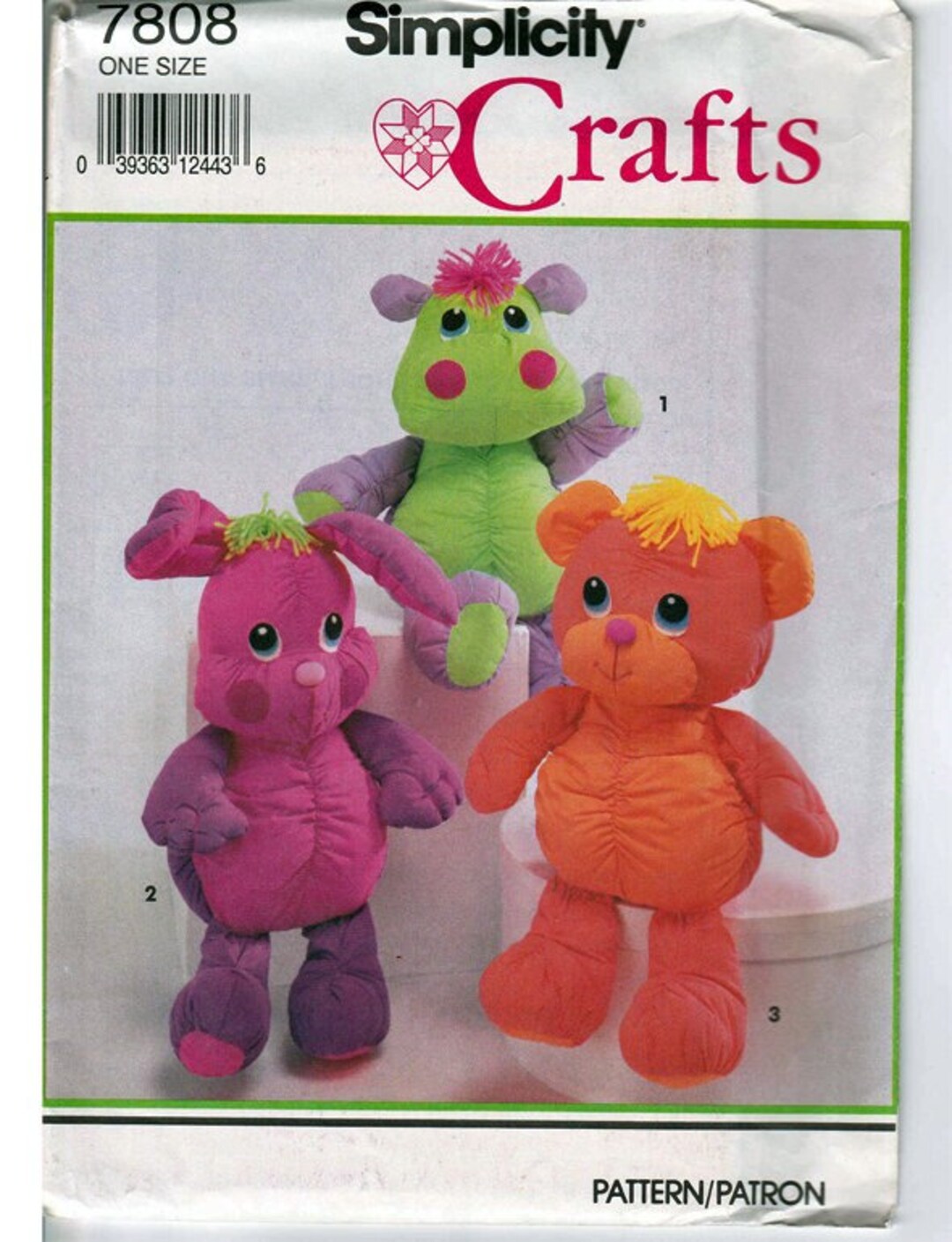 Cuddly Bear, Bunny and Hippo / Original Simplicity Crafts Uncut Sewing ...