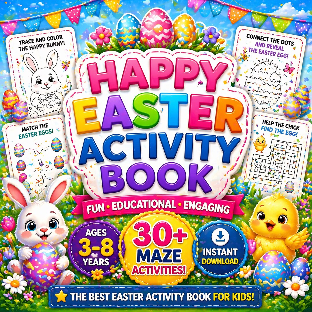 Easter Activity Book for Kids | Printable Bunny Coloring, Maze, Dot to ...