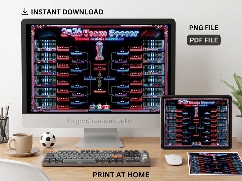 2026 Soccer Schedule Poster, Neon Chrome Tournament Chart (digital ...