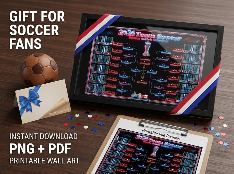 2026 Soccer Schedule Poster, Neon Chrome Tournament Chart (digital ...