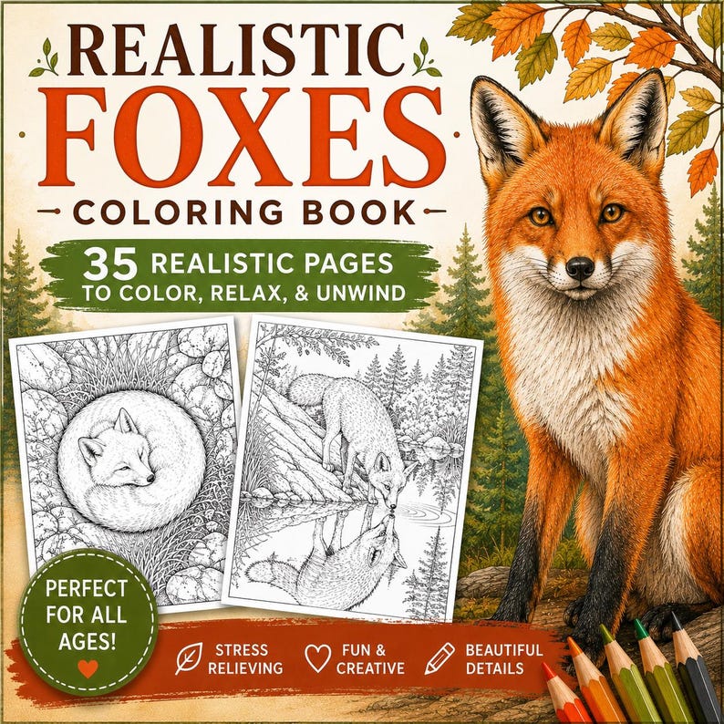 Woodland Foxes Coloring Book | Realistic Wildlife Nature Scenes, 35 ...