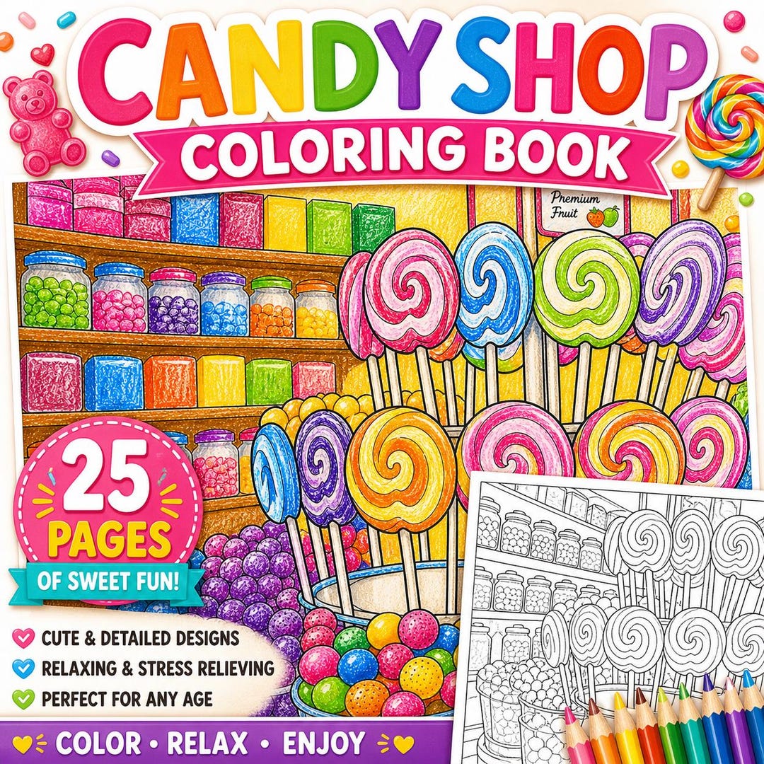 Candy Shop Coloring Book | 25 Sweet Treat Pages, Nostalgic Scenes - Etsy