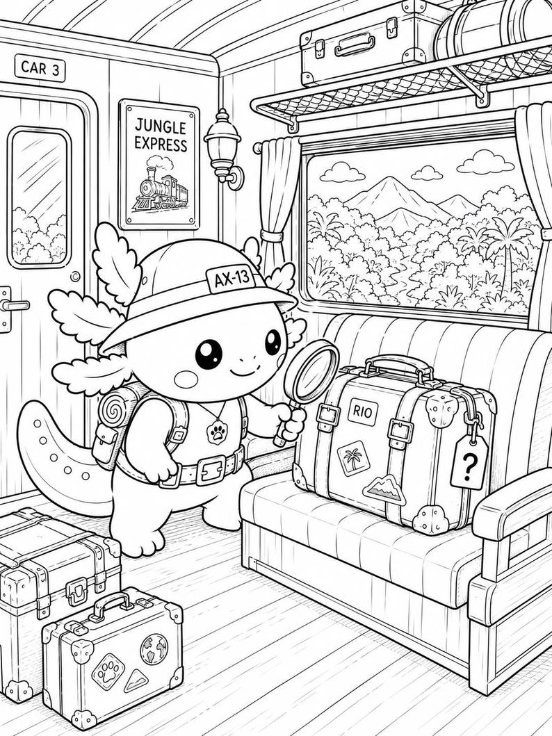 Axolotl Detective Coloring Book | Kids Mystery Adventure Pages - Etsy