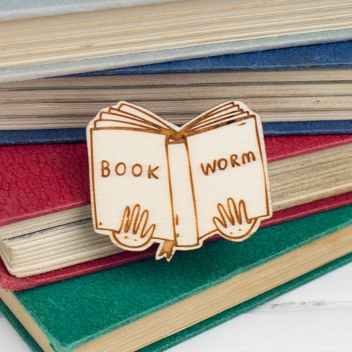 Book Worm Wooden Brooch - Etsy UK