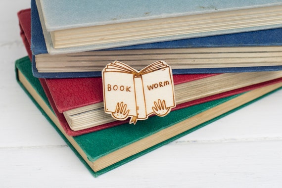Book Worm Wooden Brooch | Etsy