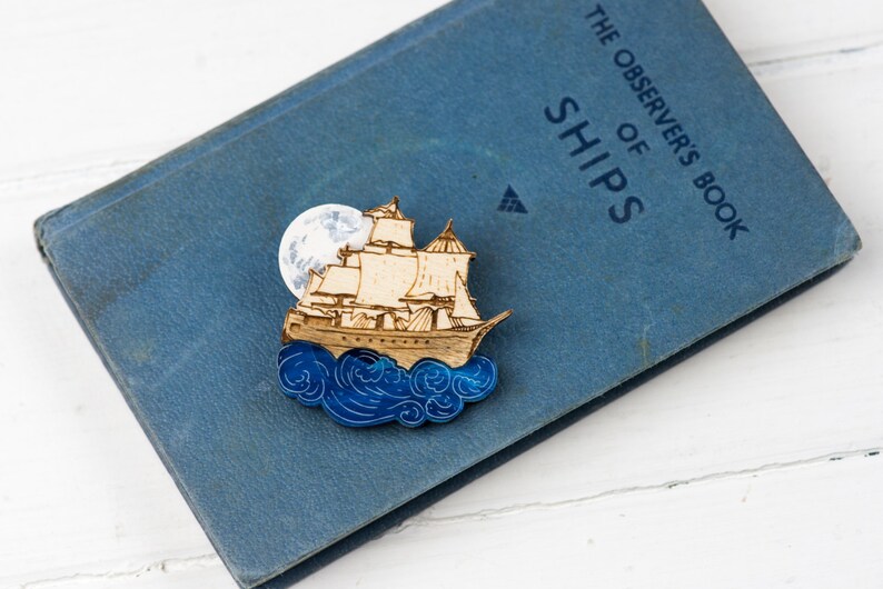Moonlit Pirate Ship Brooch - Etsy