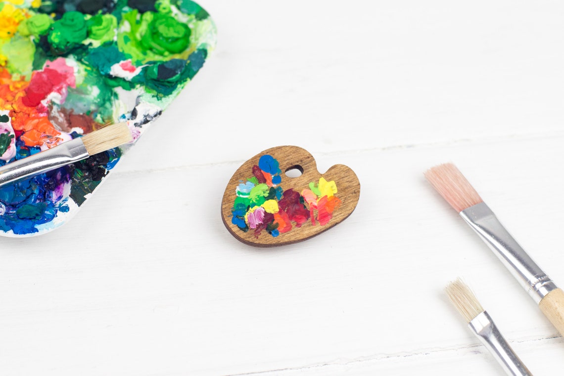 Wooden Artists Paint Palette Brooch - Etsy