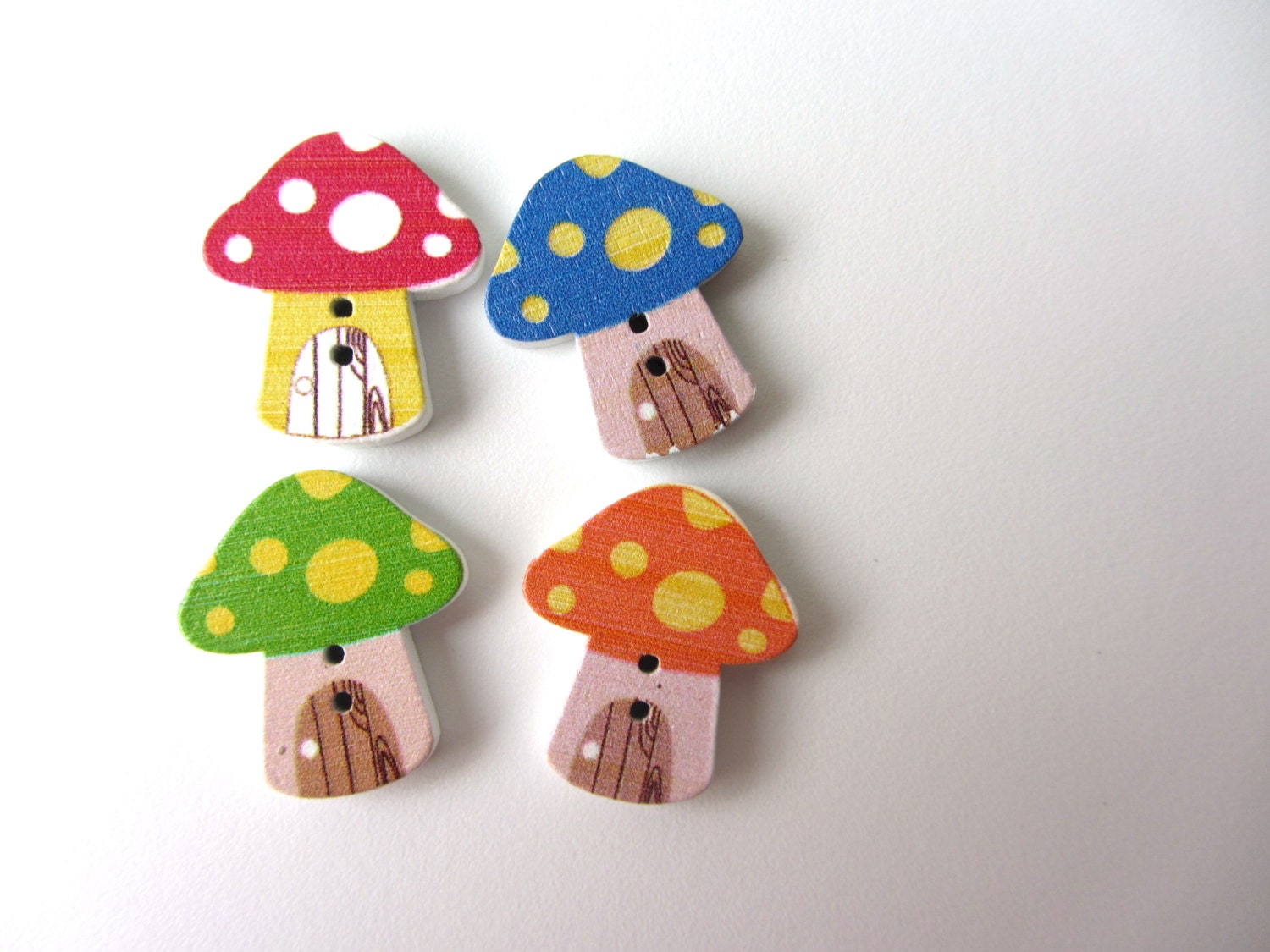 Orange Mushrooms Shape Wooden Home Tree Button Set of Six Button Nr 22 ...
