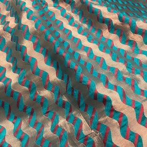 Sea Blue Gold Waves Red Silk Brocade India for 1/4 Yard Fat Quarter ...