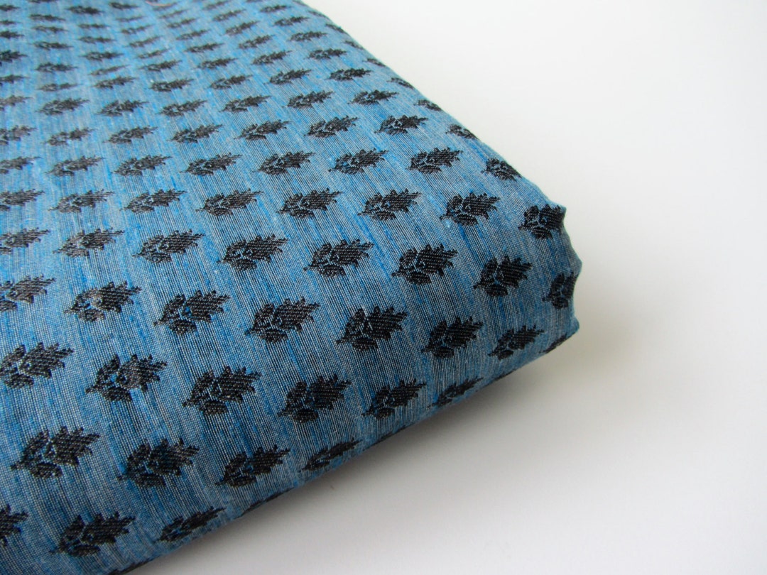 Blue Ice Steel Blue Black Art Silk Brocade Fabric Nr 710 1/4 Yard Fat ...