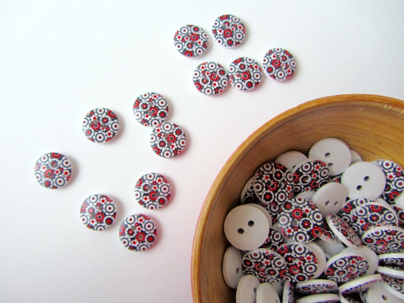 Black Red White 15 Mm Wooden Buttons Set of Ten Buttons Nr. 75 - Etsy