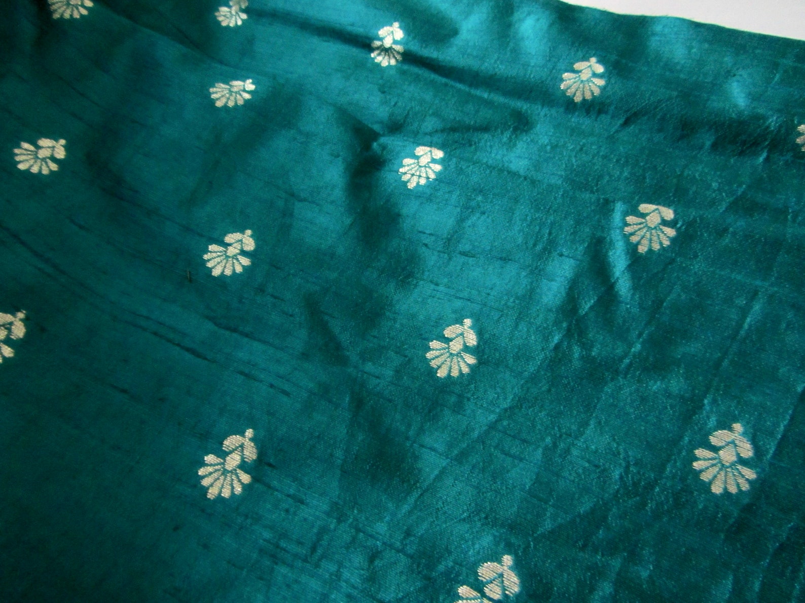 Green Sea Blue Gold Flower Raw Silk Brocade Indian Fabric Nr 1-112- 1/4 ...